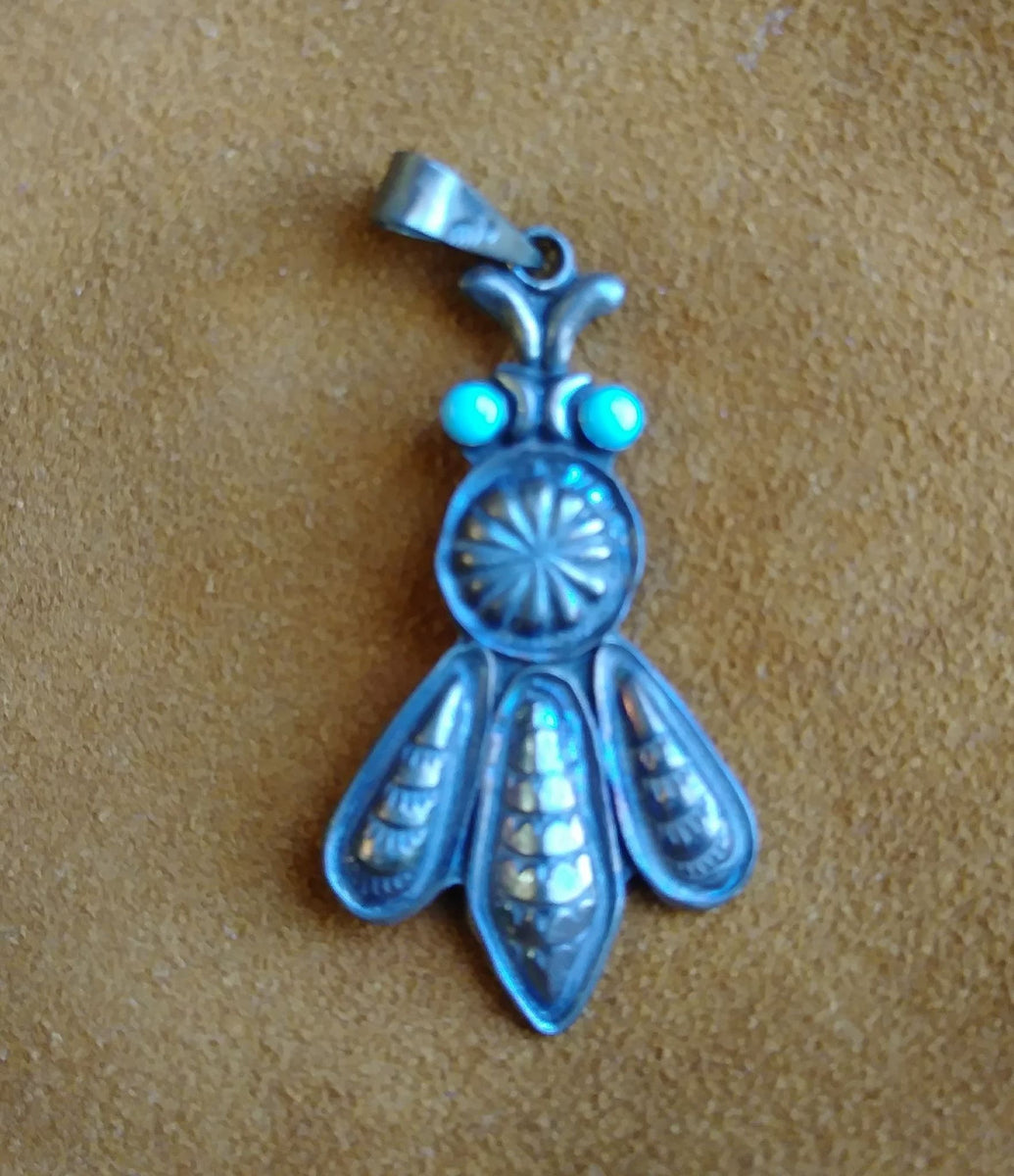 Vintage Pendant Fly Sterling Silver Turquoise Makers Mark Stamped Spid ...
